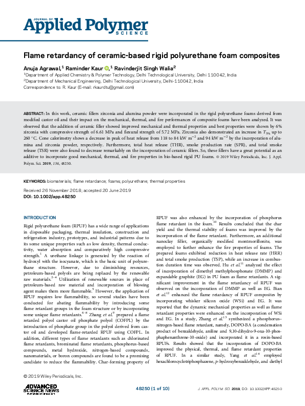 (PDF) Flame retardancy of ceramic‐based rigid polyurethane foam composites