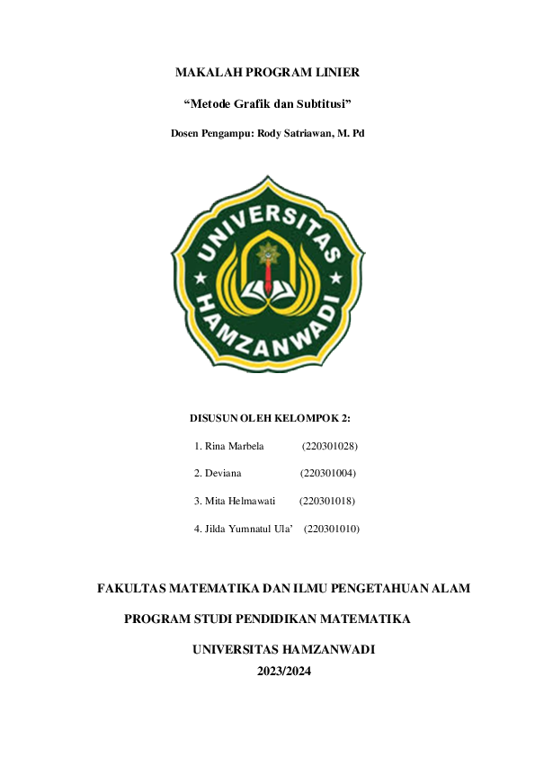 (PDF) MAKALAH PROGRAM LINIER KELOMPOK 2