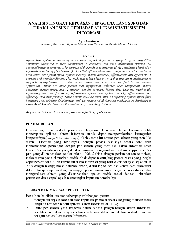 (PDF) Analisis Tingkat Kepuasan Pengguna Langsung Dan Tidak Langsung Terhadap Aplikasi Suatu ...