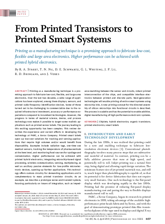 (PDF) From Printed Transistors to Printed Smart Systems