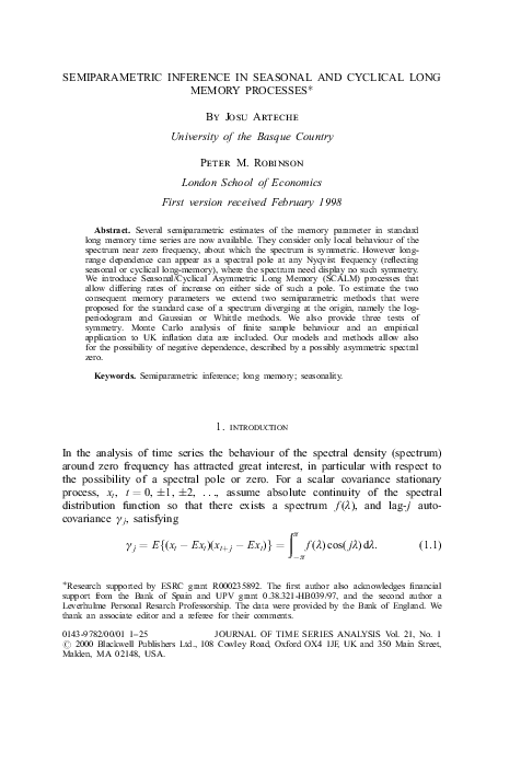 Pdf Semiparametric Inference In Seasonal And Cyclical Long Memory