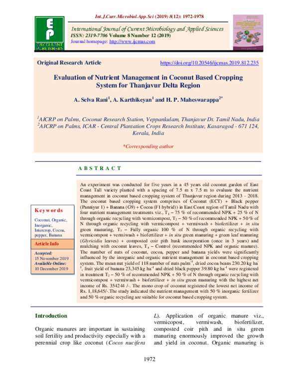(PDF) Evaluation of Nutrient Management in Coconut Based Cropping ...