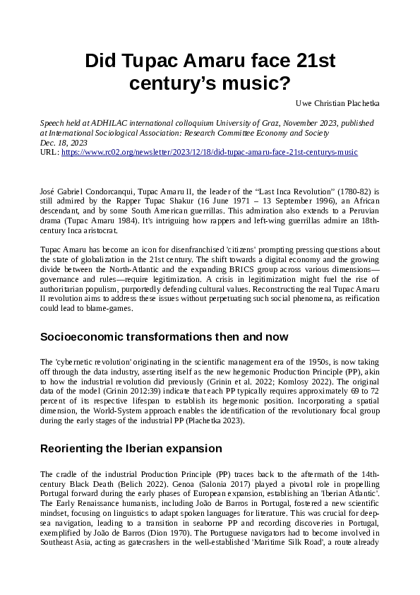 (PDF) Did Tupac Amaru face 21st century's music