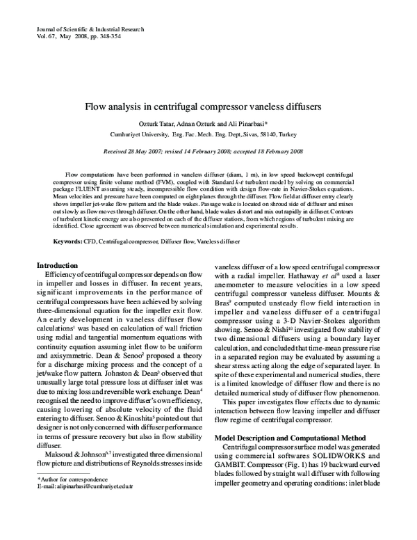 (PDF) Flow analysis in centrifugal compressor vaneless diffusers