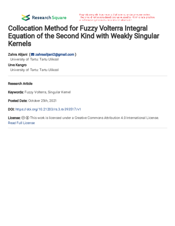 (PDF) Collocation Method for Fuzzy Volterra Integral Equation of the Second Kind with Weakly ...