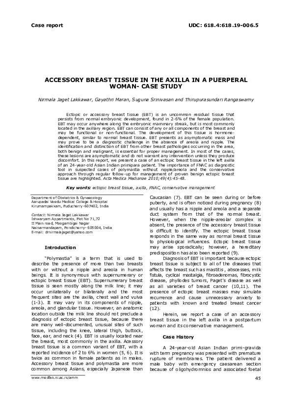 (PDF) Accessory Breast Tissue in the Axilla in a Puerperal Woman- Case ...