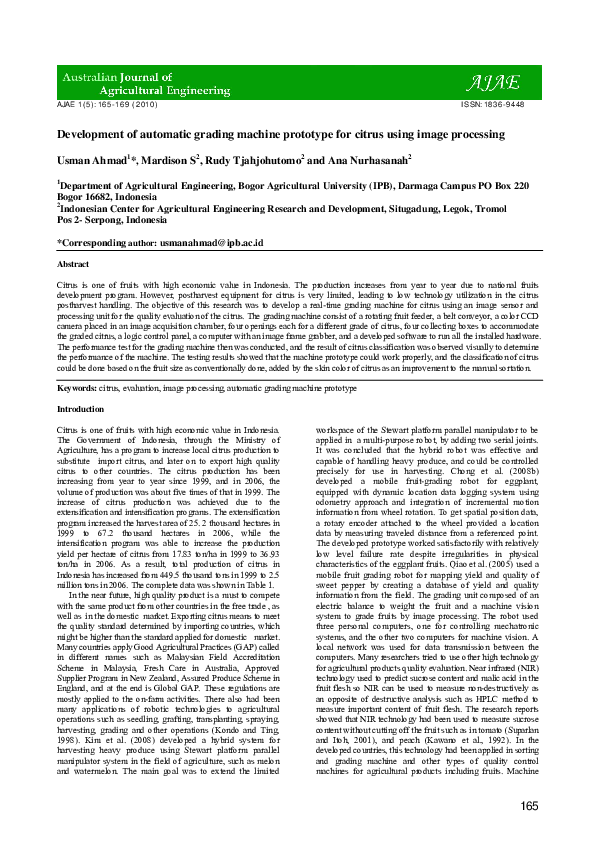 (PDF) Development of automatic grading machine prototype for citrus using image processing