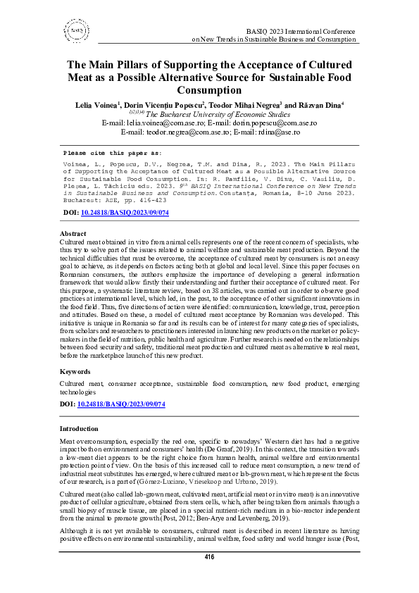 (PDF) The Main Pillars of Supporting the Acceptance of Cultured Meat as ...