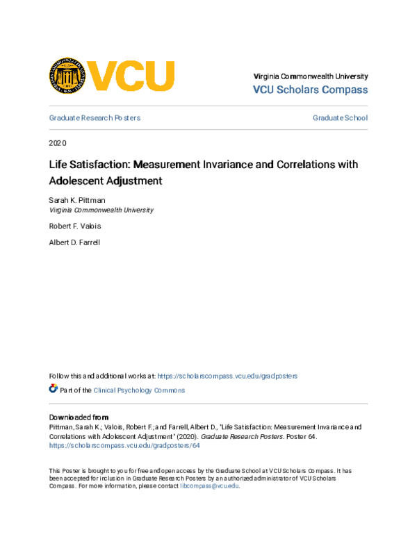 (PDF) Life Satisfaction: Measurement Invariance and Correlations with ...