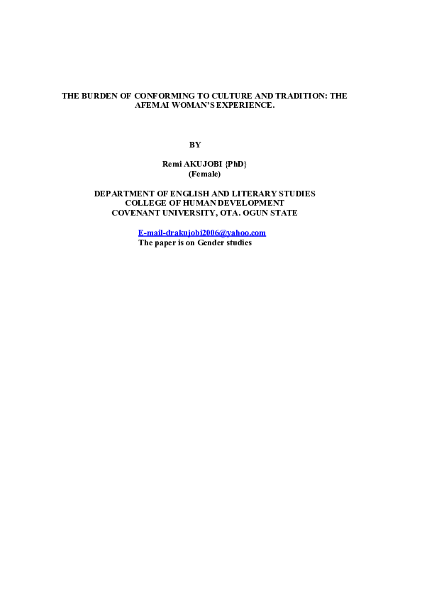 (DOC) The Burden of Conforming to Culture and Tradition: The Afemai ...