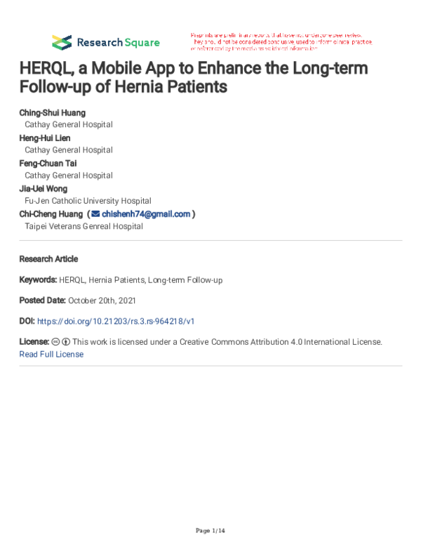 (PDF) HERQL, a Mobile App to Enhance the Long-term Follow-up of Hernia ...