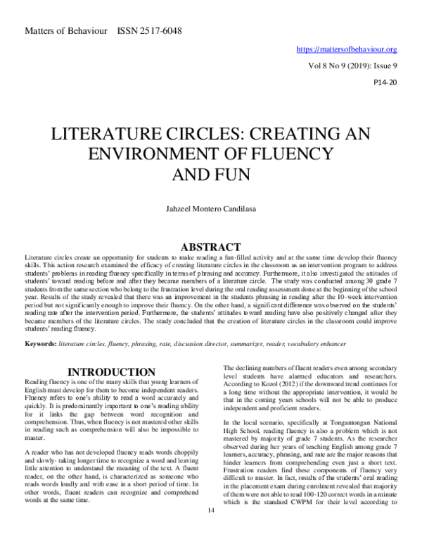 (PDF) Literature Circles: Creating an Environment of Fluency and Fun