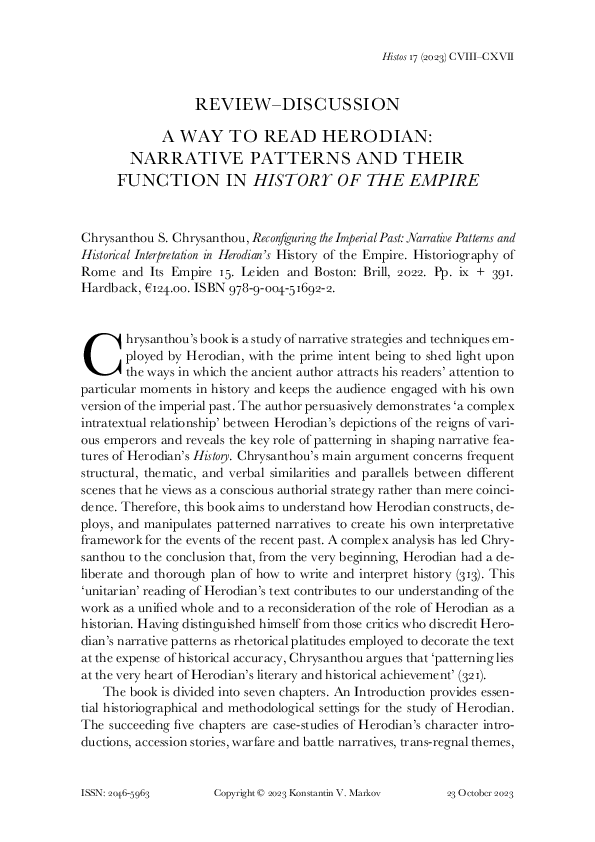 (PDF) A WAY TO READ HERODIAN: NARRATIVE PATTERNS AND THEIR FUNCTION IN ...