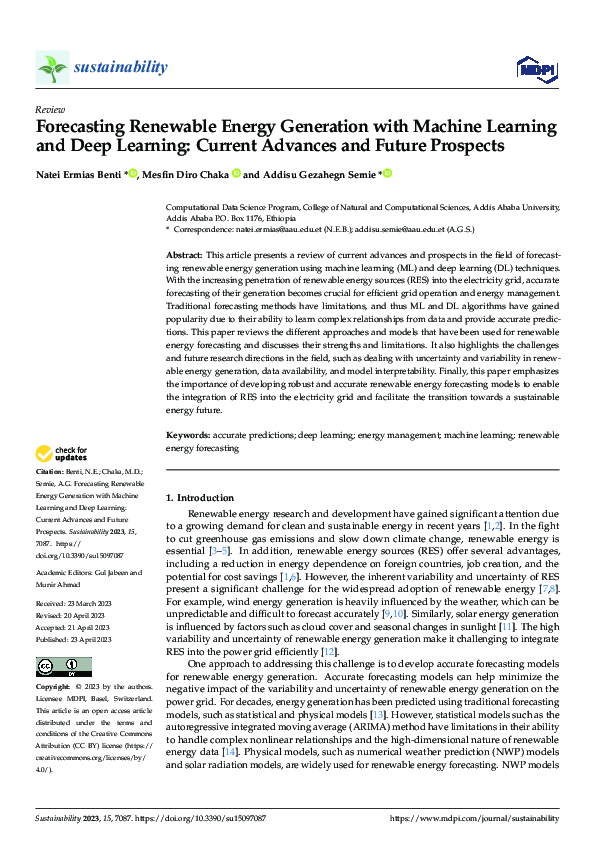 Pdf Forecasting Renewable Energy Generation With Machine Learning And Deep Learning Current
