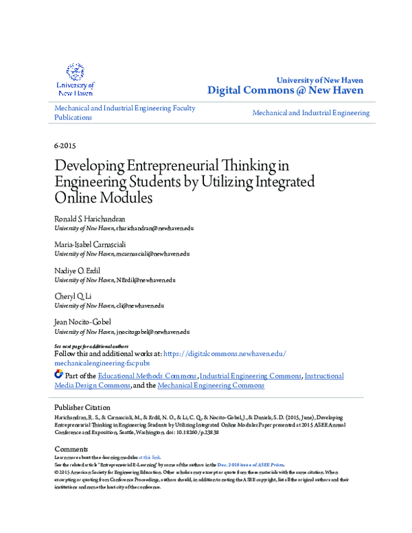 (PDF) Developing Entrepreneurial Thinking in Engineering Students by Utilizing Integrated Online ...
