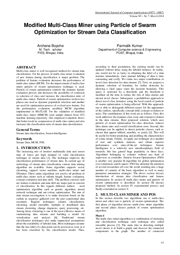 (PDF) Modified Multi-Class Miner using Particle of Swarm Optimization for Stream Data ...