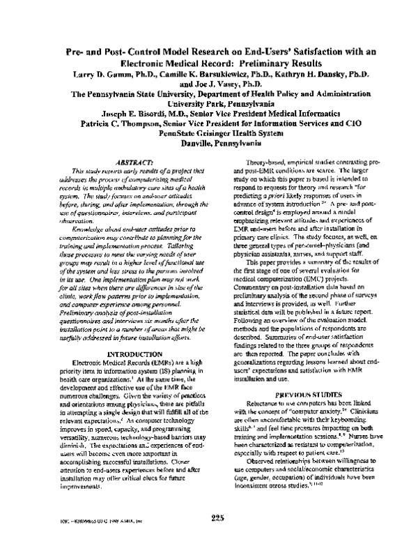 (PDF) End-User Satisfaction with Electronic Medical Records: Insights