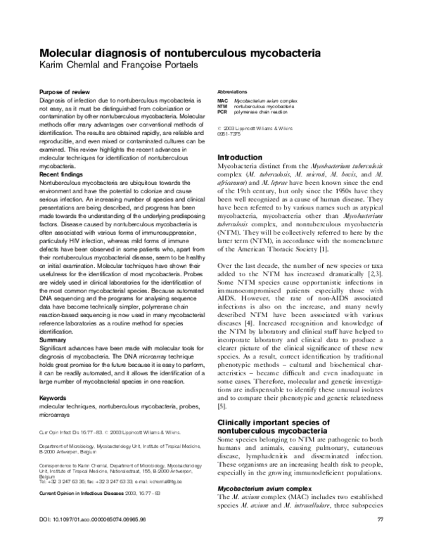 (PDF) Molecular diagnosis of nontuberculous mycobacteria | Françoise ...