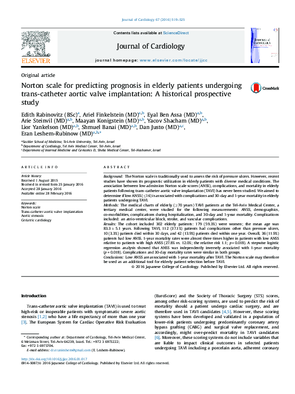 (PDF) Norton scale for predicting prognosis in elderly patients ...