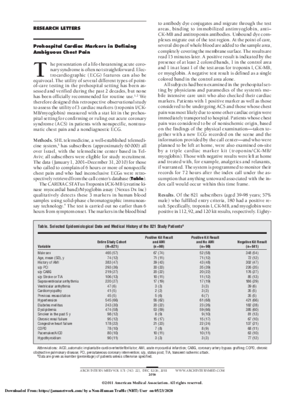 (PDF) Prehospital Cardiac Markers in Defining Ambiguous Chest Pain