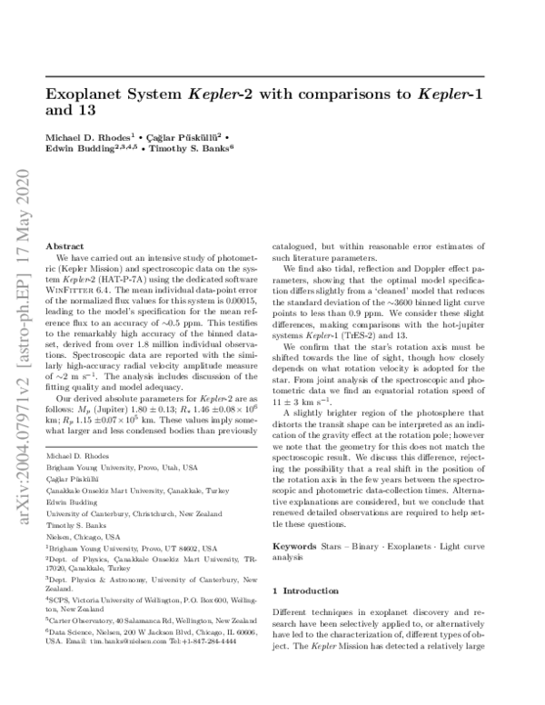 (PDF) Exoplanet system Kepler-2 with comparisons to Kepler-1 and 13