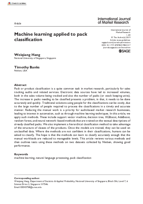 (PDF) Machine learning applied to pack classification
