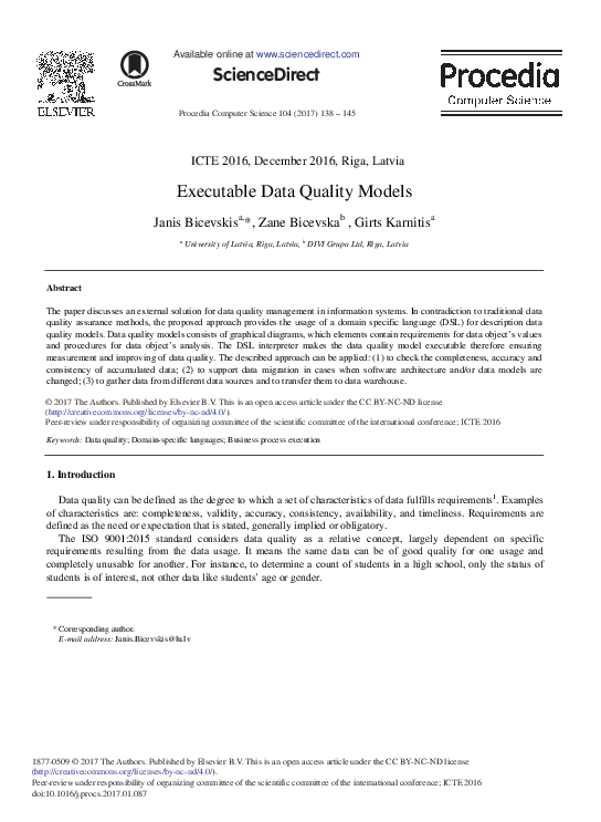 (PDF) Executable Data Quality Models
