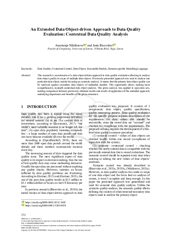 Pdf An Extended Data Object Driven Approach To Data Quality Evaluation Contextual Data 4082