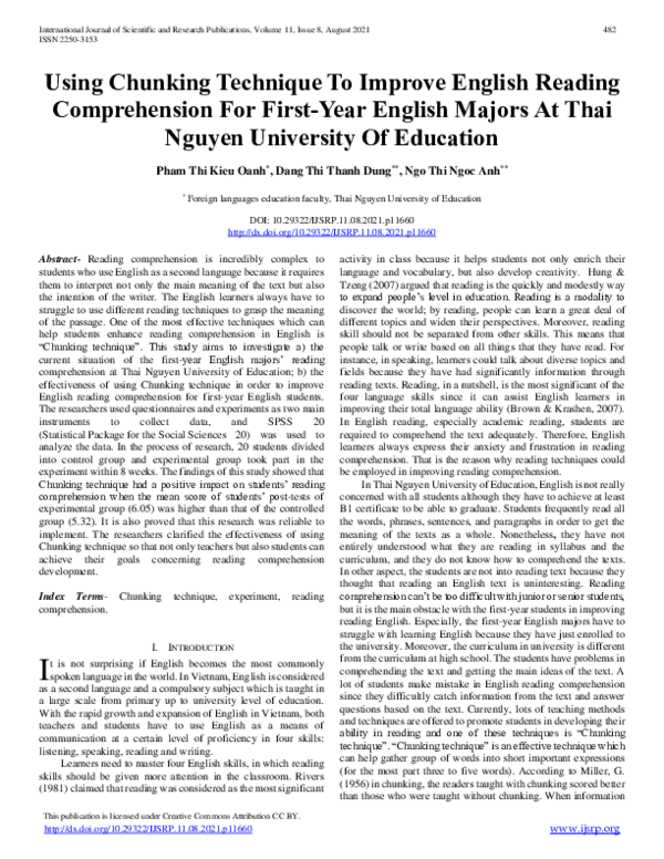 (PDF) Using Chunking Technique To Improve English Reading Comprehension ...