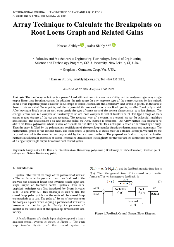 (PDF) Array Technique to Calculate the Breakpoints on Root Locus Graph and Related Gains
