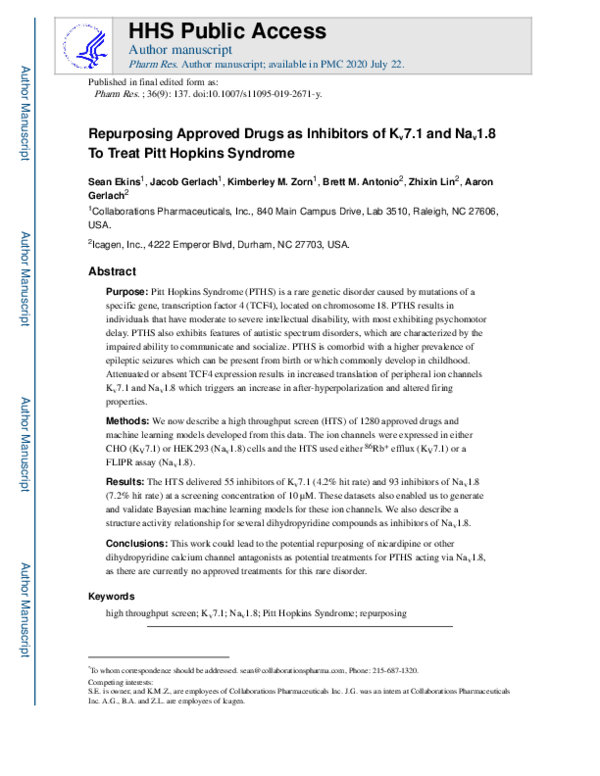 (PDF) Repurposing Approved Drugs as Inhibitors of Kv7.1 and Nav1.8 to ...