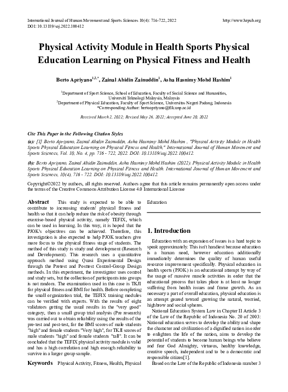 (PDF) Physical Activity Module in Health Sports Physical Education ...