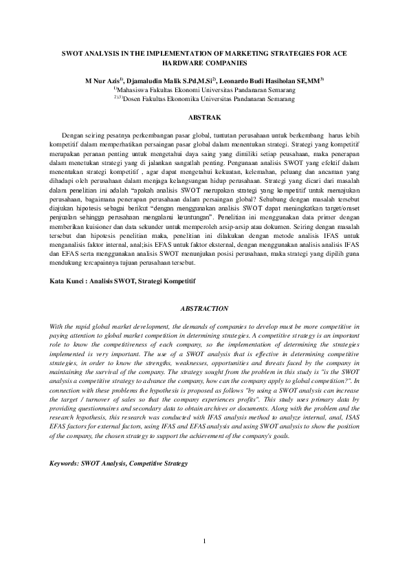 (PDF) Swot Analysis in the Implementation of Marketing Strategies for ...
