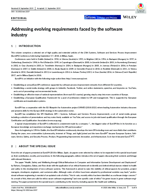 (PDF) Addressing evolving requirements faced by the software industry (PDF) Addressing evolving requirements faced by the software industry