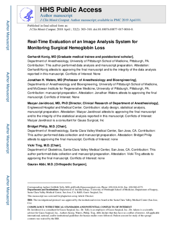 (PDF) Real-time evaluation of an image analysis system for monitoring surgical hemoglobin loss