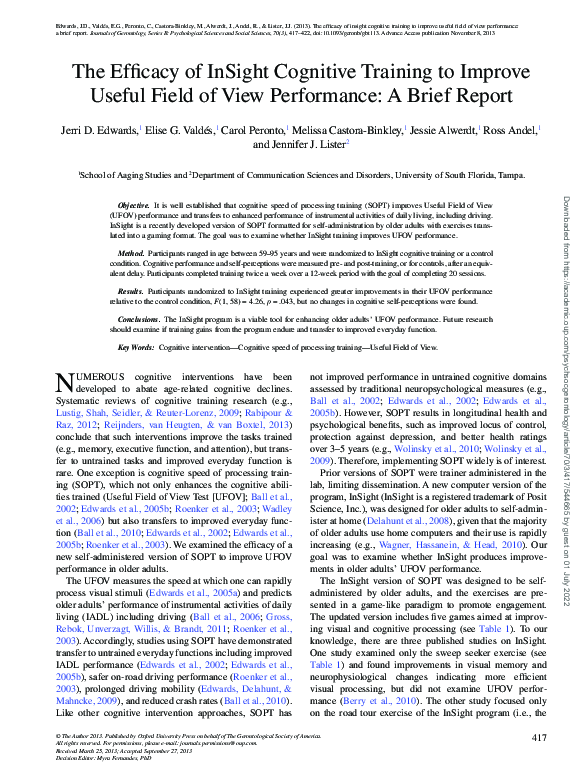 (PDF) The Efficacy of InSight Cognitive Training to Improve Useful ...