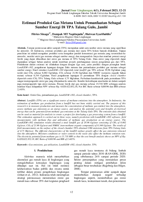 (PDF) Estimasi Produksi Gas Metana Untuk Pemanfaatan Sebagai Sumber ...