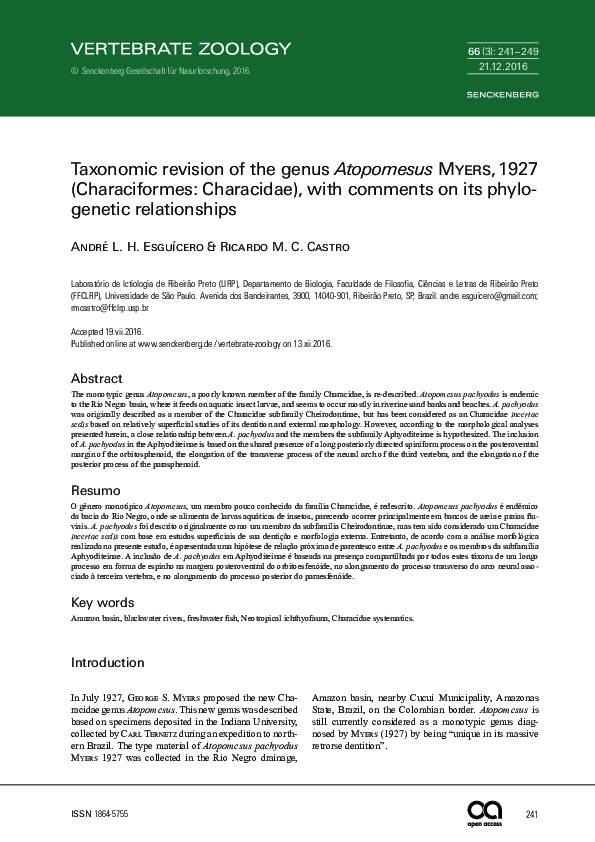 (PDF) Taxonomic revision of the genus Atopomesus Myers, 1927 ...