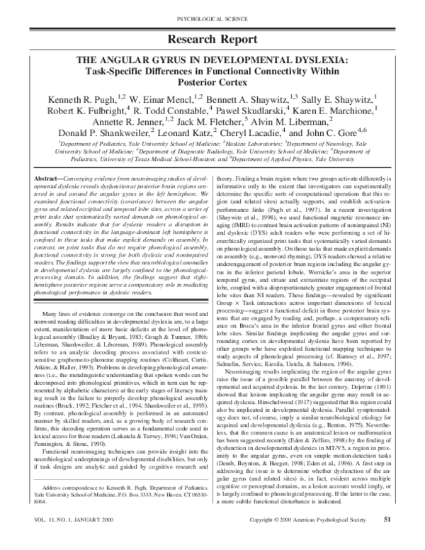 (PDF) The Angular Gyrus in Developmental Dyslexia: Task-Specific ...