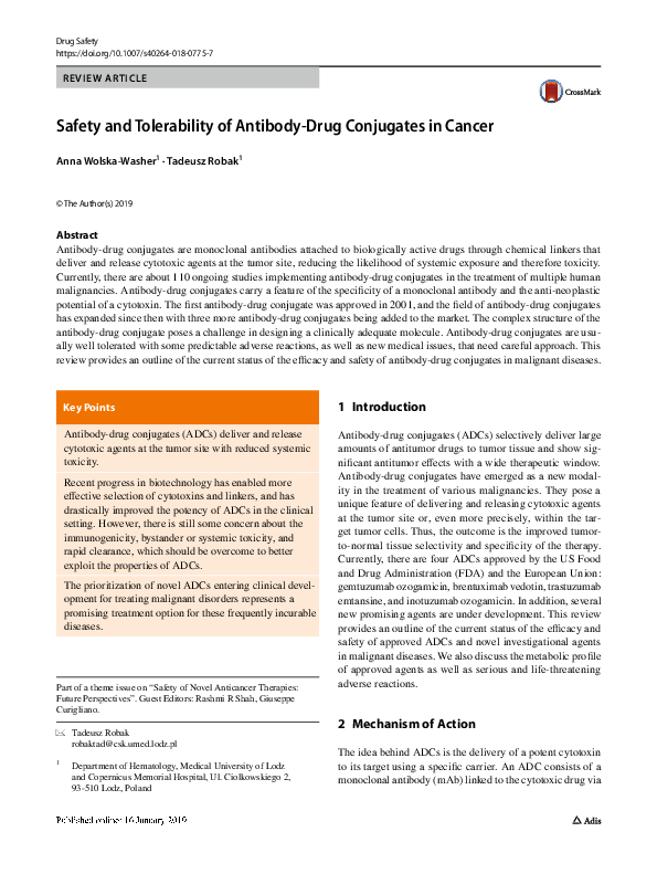 (PDF) Safety and Tolerability of Antibody-Drug Conjugates in Cancer