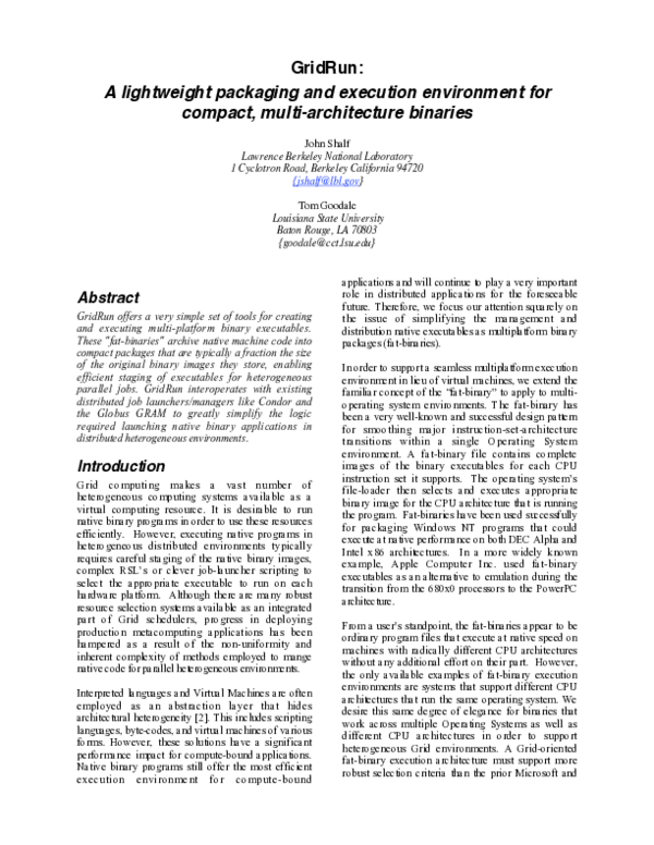 (PDF) GridRun: A lightweight packaging and execution environment forcompact, multi-architecture ...