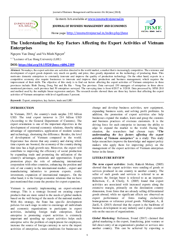 (PDF) The Understandingthe Key Factors Affecting The Export Activities Of Vietnam Enterprises ...