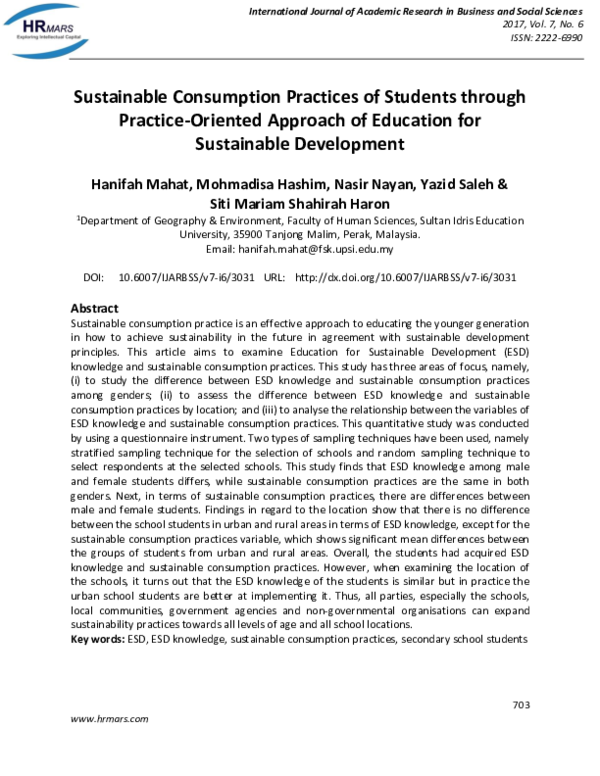 (PDF) Sustainable Consumption Practices of Students through Practice-Oriented Approach of ...