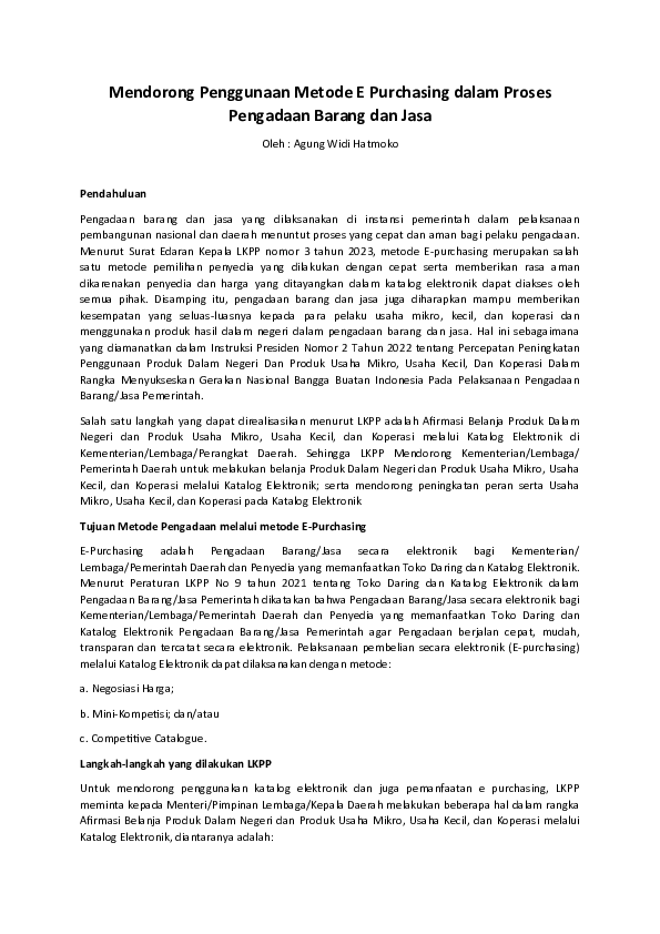(DOC) Mendorong Penggunaan Metode E Purchasing dalam Proses Pengadaan ...