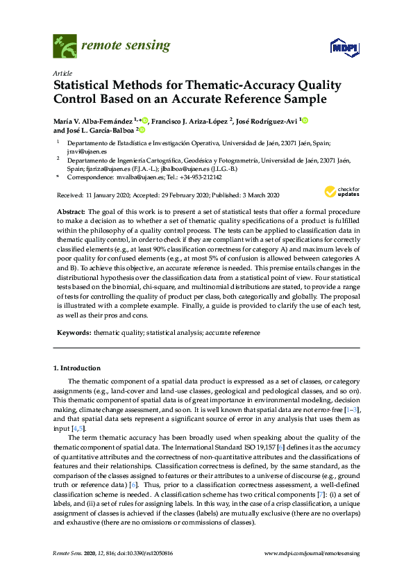 (PDF) Statistical Methods for Thematic-Accuracy Quality Control Based on an Accurate Reference ...