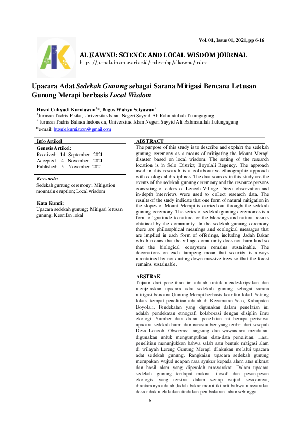 (PDF) Upacara Adat Sedekah Gunung sebagai Sarana Mitigasi Bencana ...