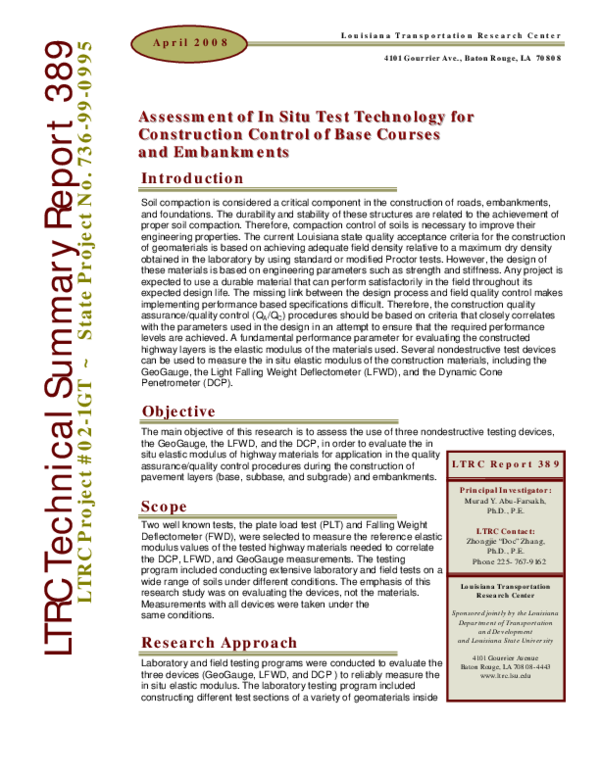(PDF) Assessment of In-Situ Test Technology for Construction Control of ...