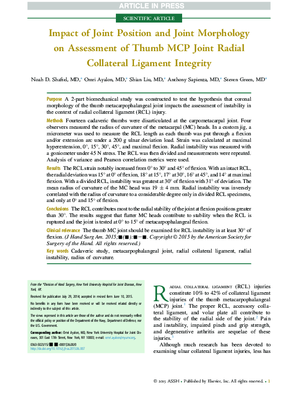 (PDF) Impact of Joint Position and Joint Morphology on Assessment of ...