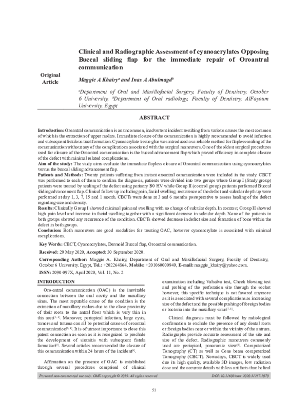 (PDF) Clinical and Radiographic Assessment of cyanoacrylates Opposing ...