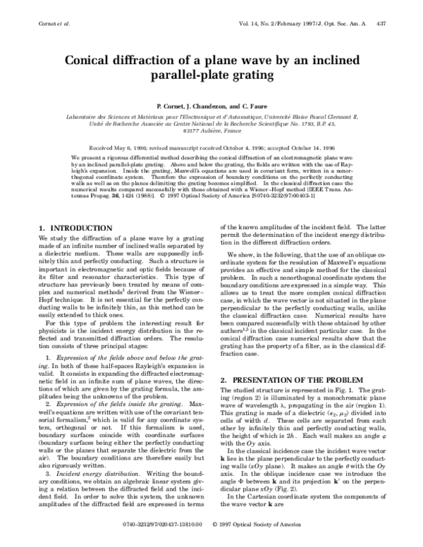 (PDF) Conical diffraction of a plane wave by an inclined parallel-plate ...